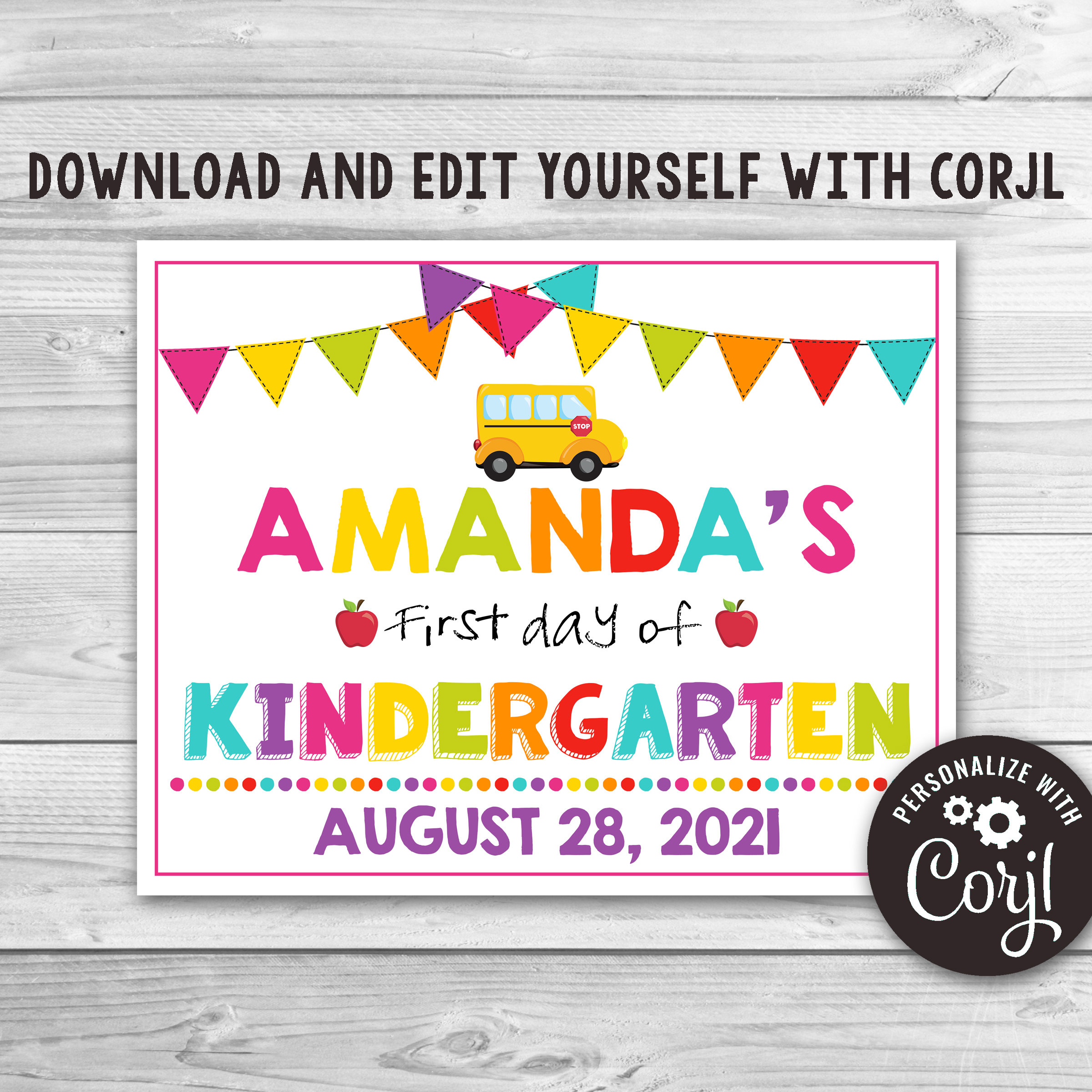 Editable First Day of Kindergarten Sign First Day of School | Etsy