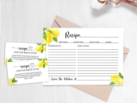 Lemon Recipe Card Printable Lemon Recipe Request Insert She | Etsy