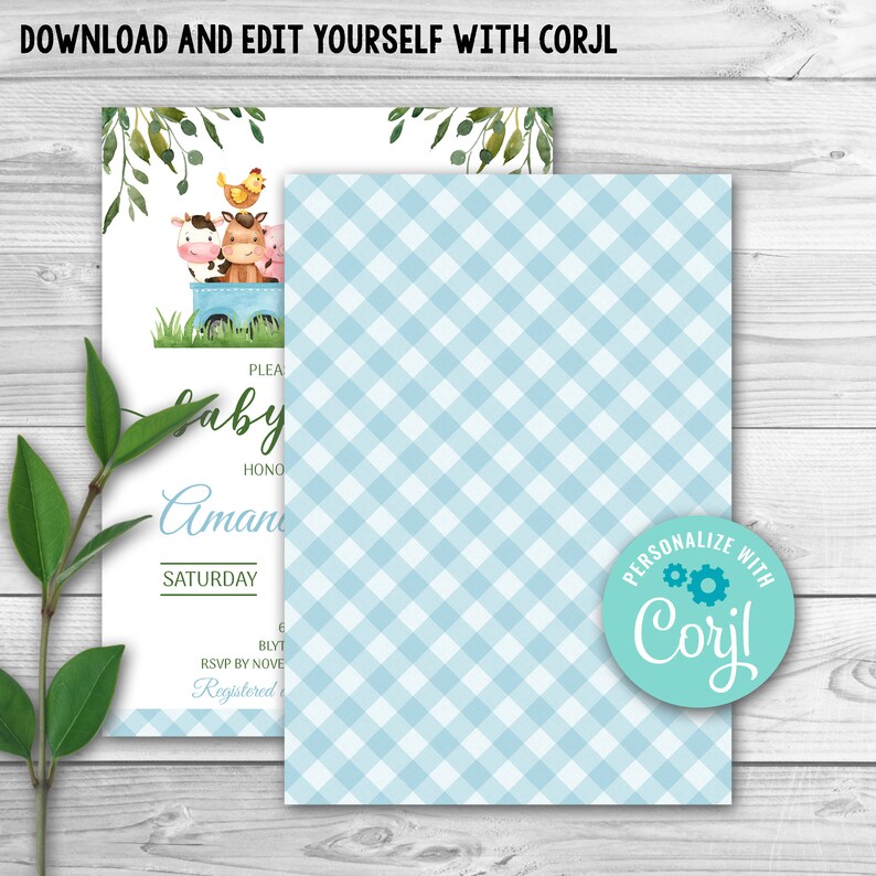 Editable Farm Animal Baby Shower Invitation Set Blue Farm Baby - Etsy