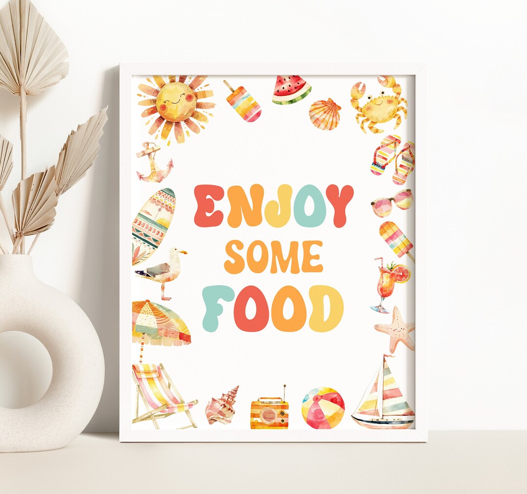 Pool Party Enjoy Some Food Table Sign Tropical Splish Splash Pool Party ...