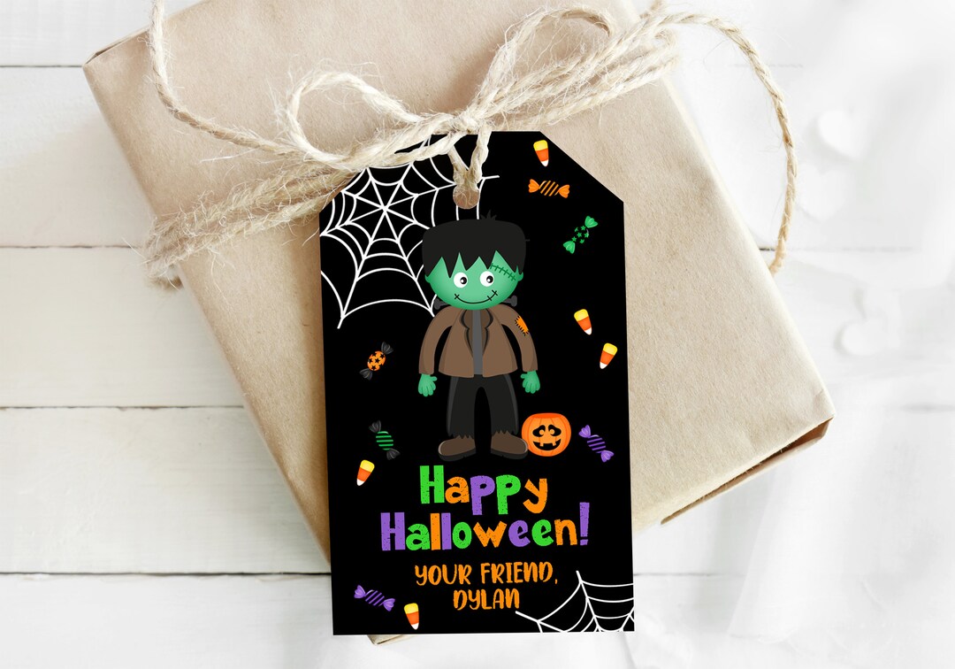 EDITABLE Halloween Treat Tags, Halloween Frankenstien Favor Tags ...