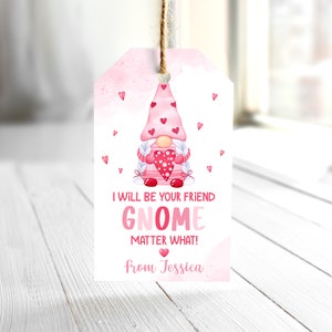 Editable Gnome Valentine Tag Valentine's Day Gnome Gift Tag Valentine ...