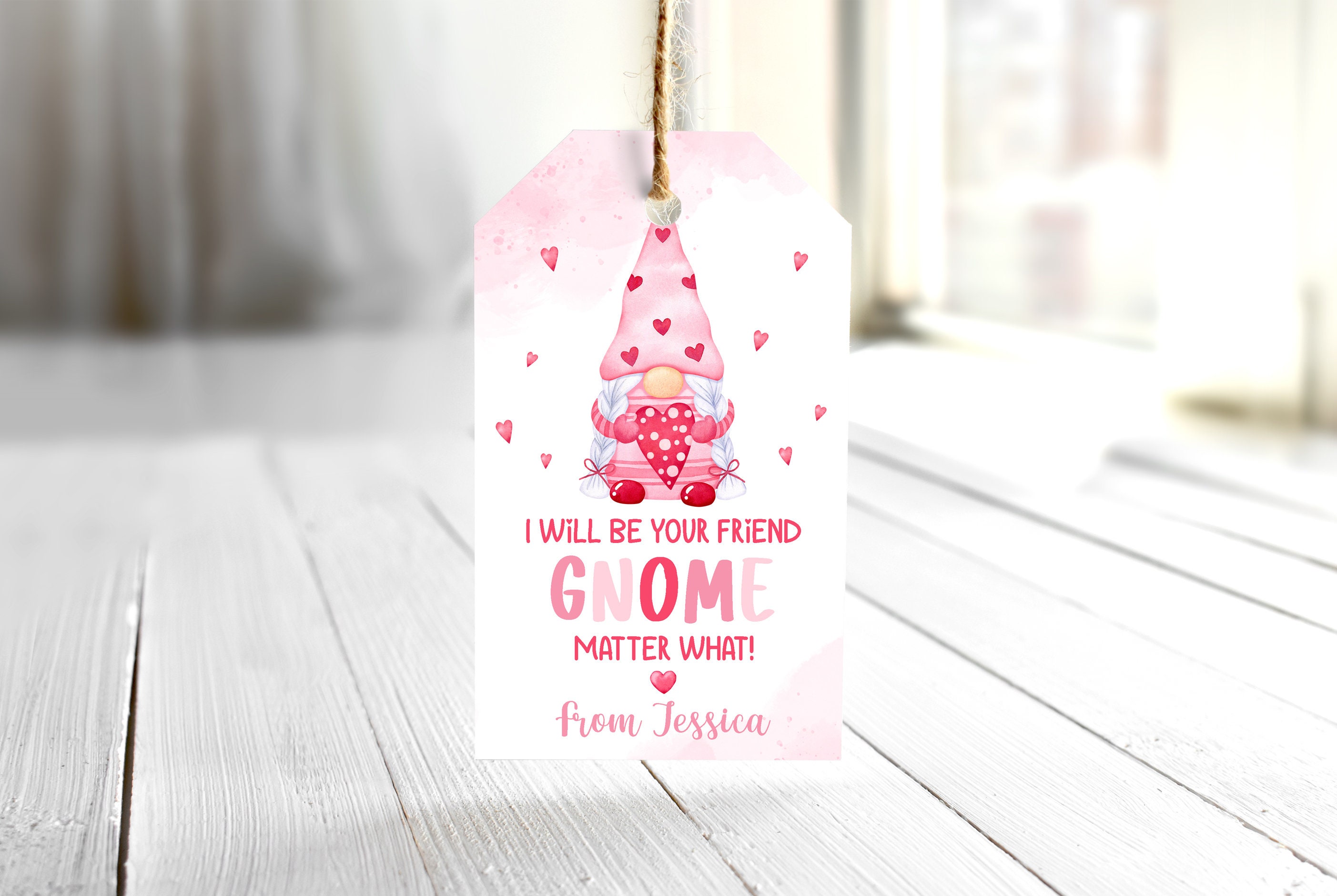 Editable Gnome Valentine Tag Valentine's Day Gnome Gift - Etsy
