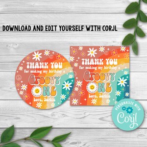 EDITABLE Groovy One Birthday Favor Thank You Tag Groovy Birthday Favor ...