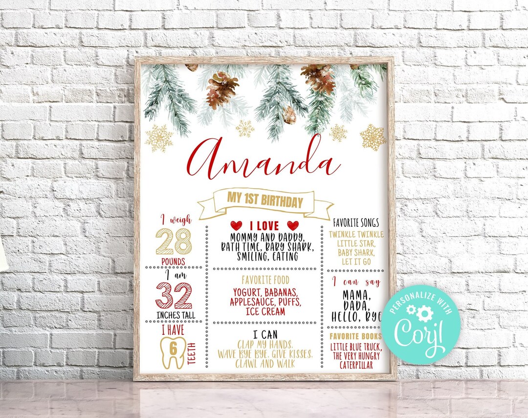 Editable Winter Milestone Birthday Poster Winter Onederland Birthday ...