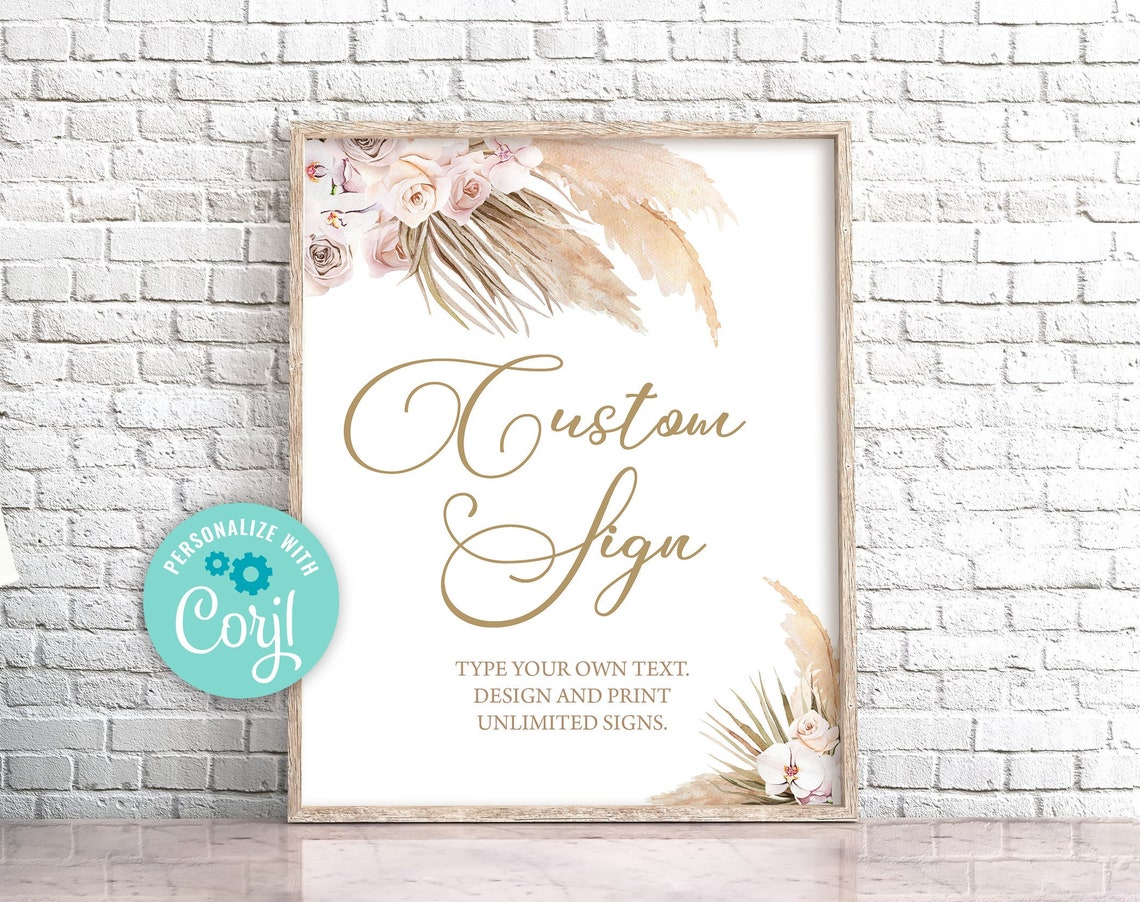 EDITABLE Pampas Grass Custom Sign Bohemian Birthday Party Custom Sign ...