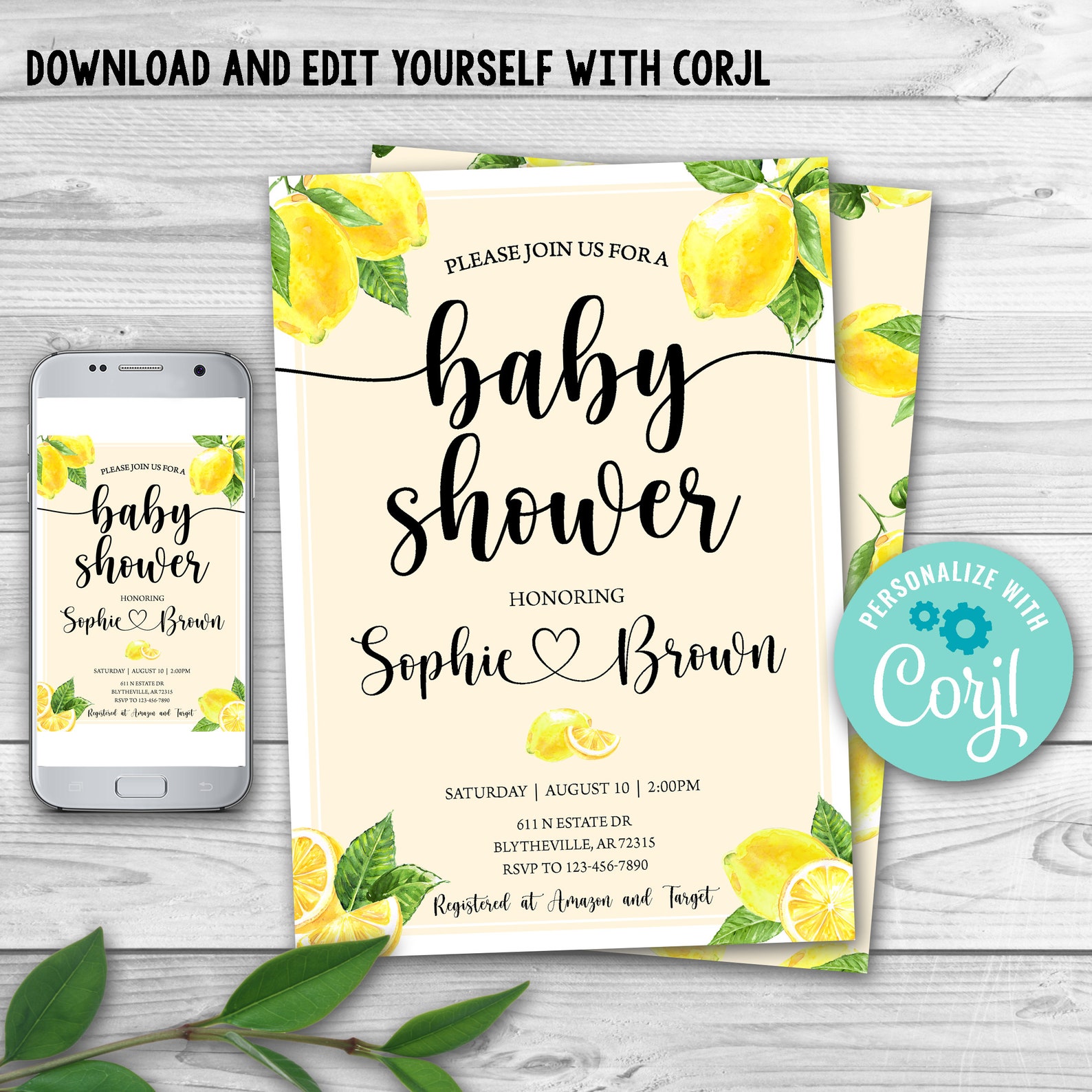 Editable Lemon Baby Shower Invitation Lemonade Baby Shower | Etsy