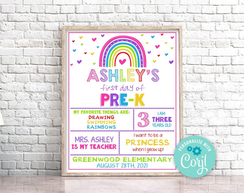 Editable First Day of Pre-k Sign, Rainbow First Day of School Sign ...