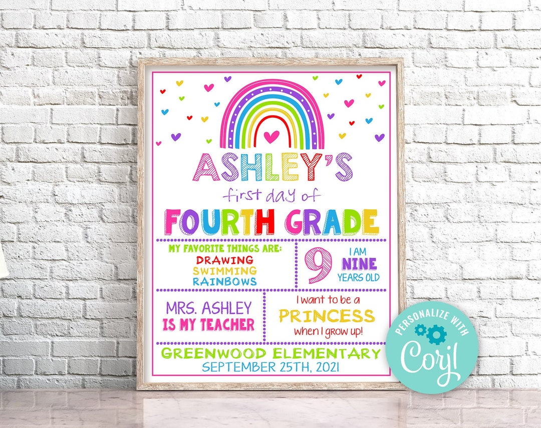 Editable First Day of 4th Grade Sign, Rainbow First Day of School Sign ...