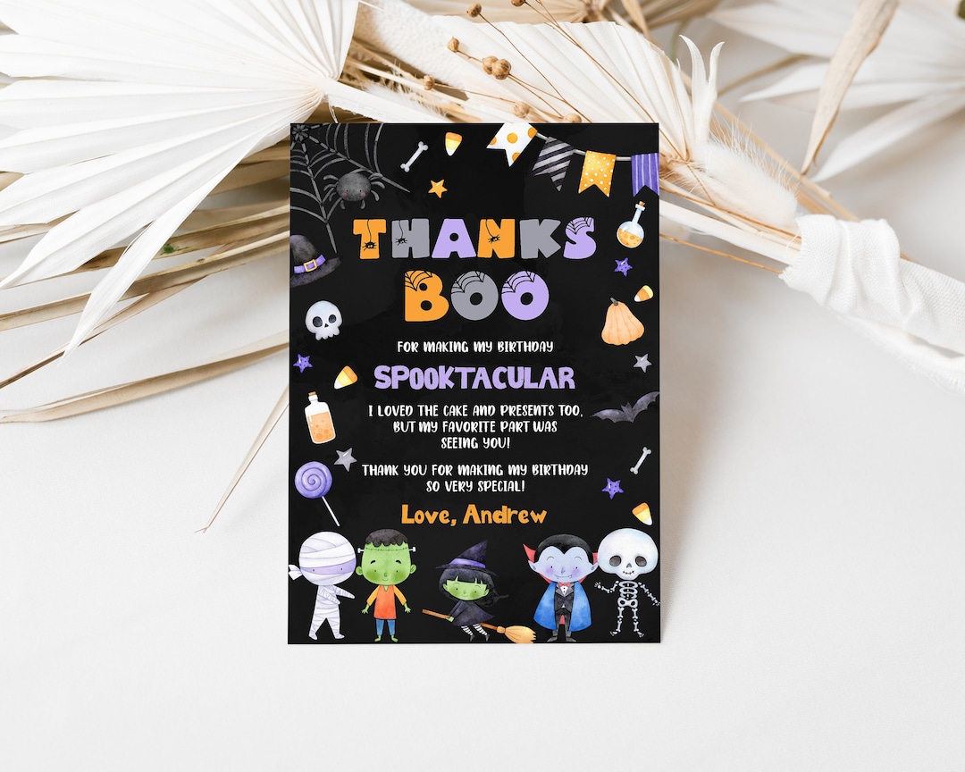 Editable Halloween Thank You Card Purple Halloween Costume Party Thank ...