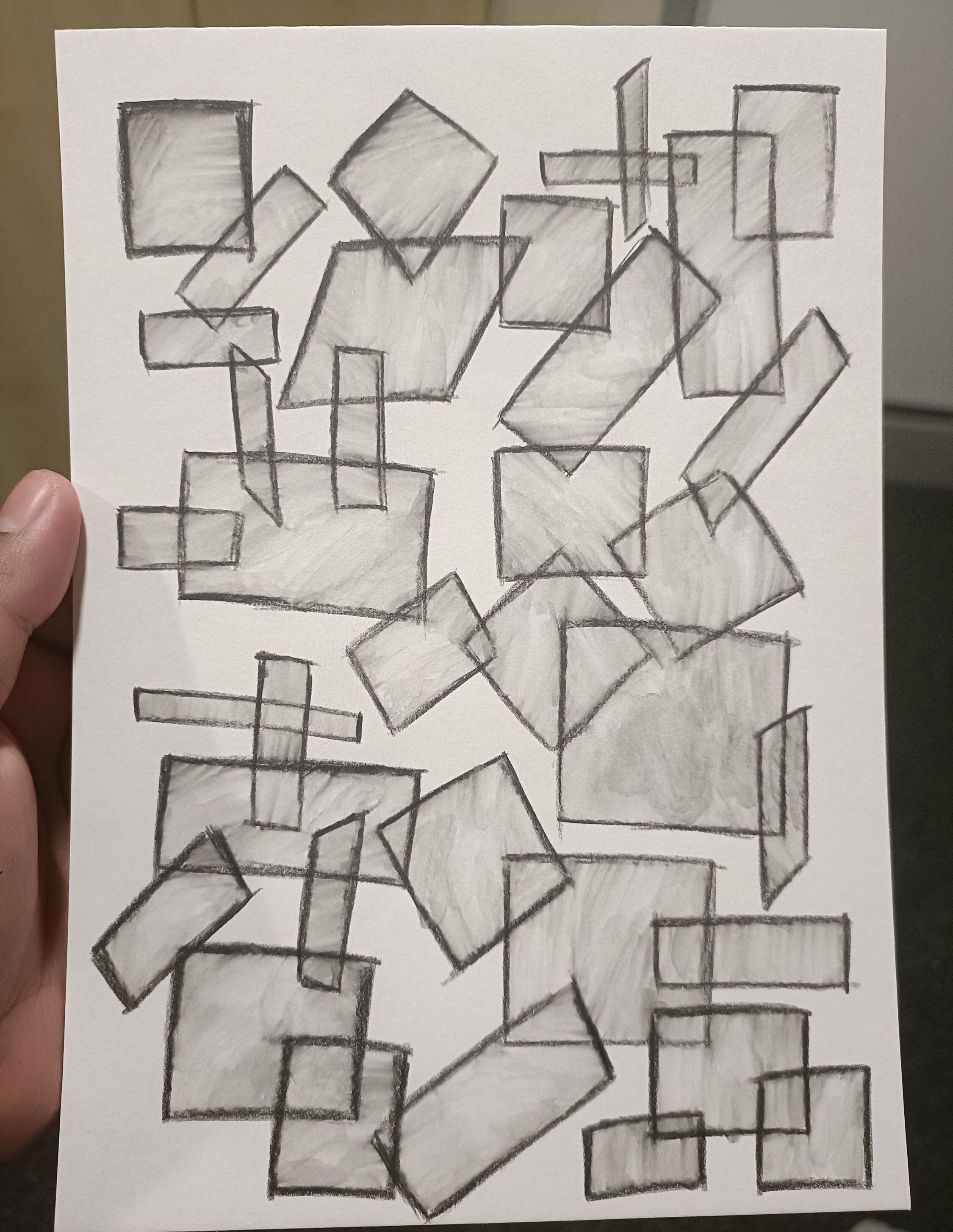 Abstract Square & Rectangle Sketch Watercolour Graphite Art 5.83 X 8.27 ...