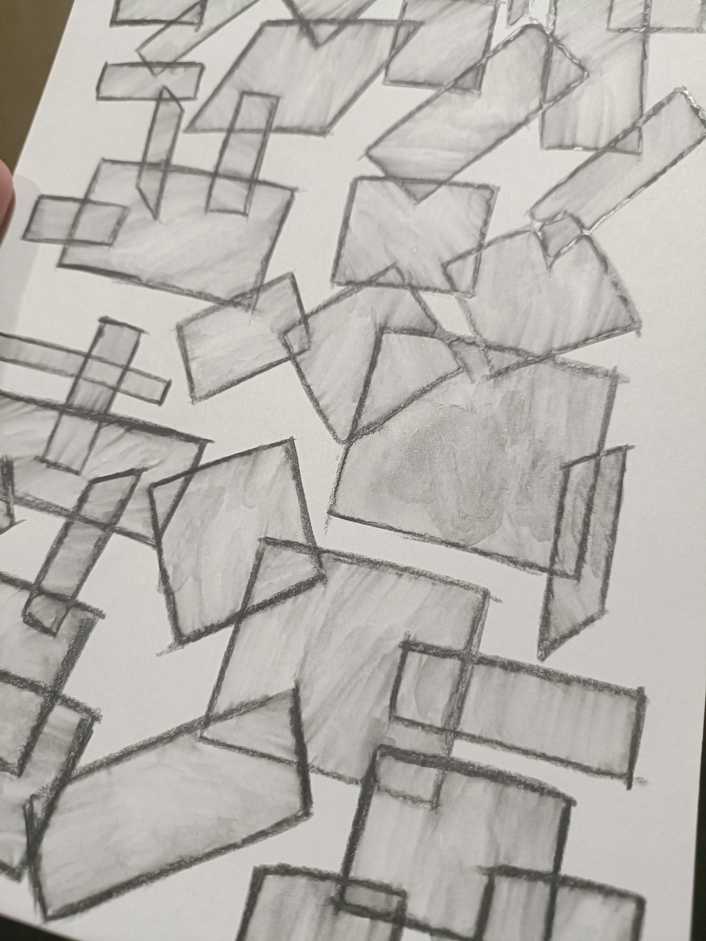 Abstract Square & Rectangle Sketch Watercolour Graphite Art 5.83 X 8.27 ...