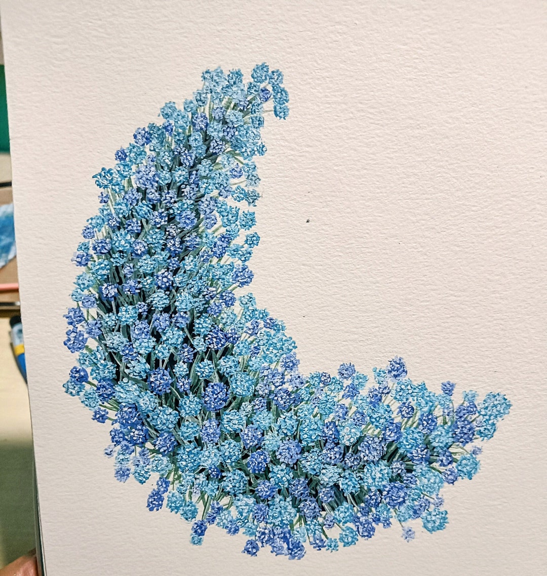 Original Acrylic Painting Crescent Moon Floral Arrangement Acrylic ...