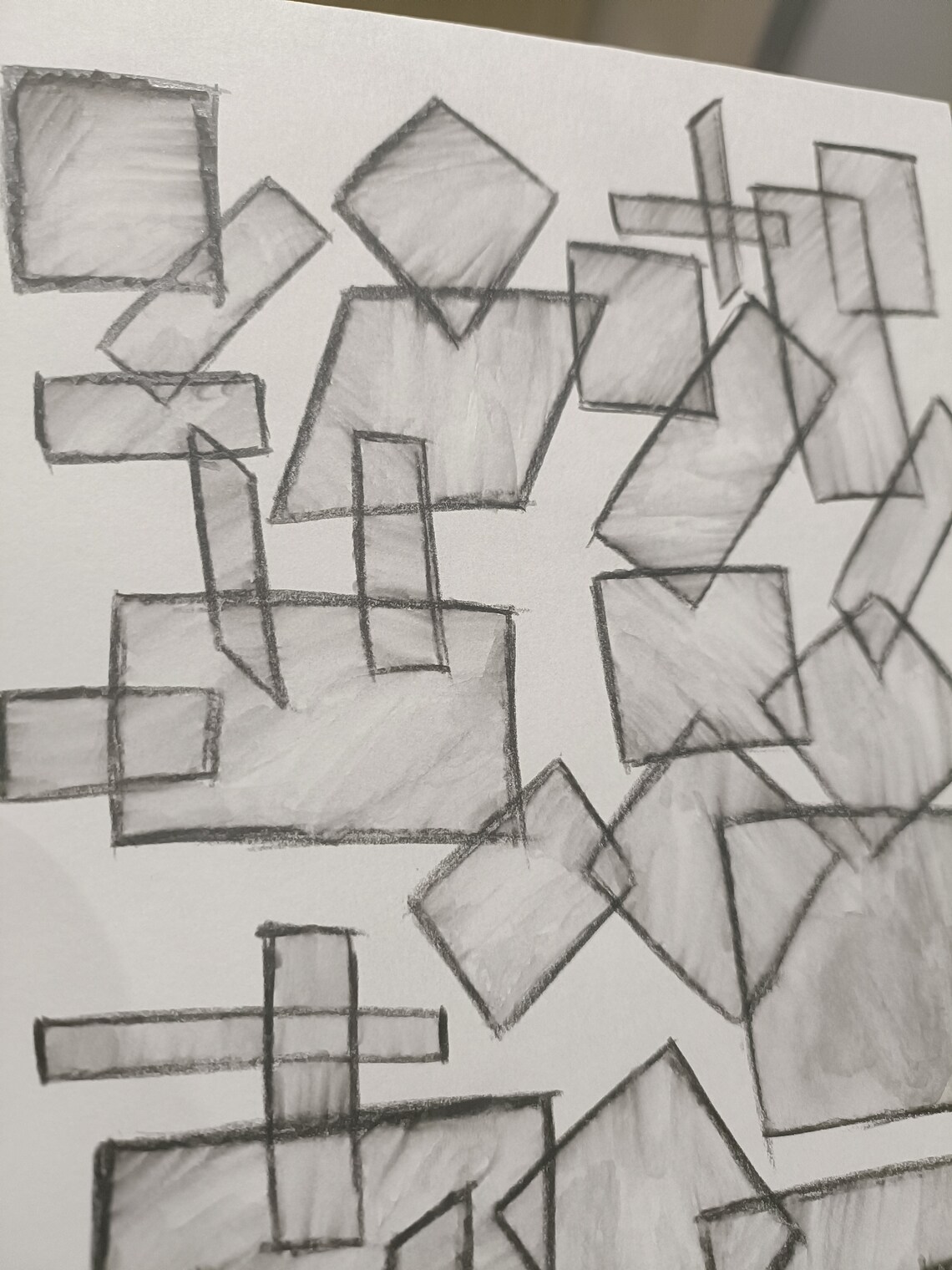 Abstract Square & Rectangle Sketch Watercolour Graphite Art 5.83 X 8.27 ...