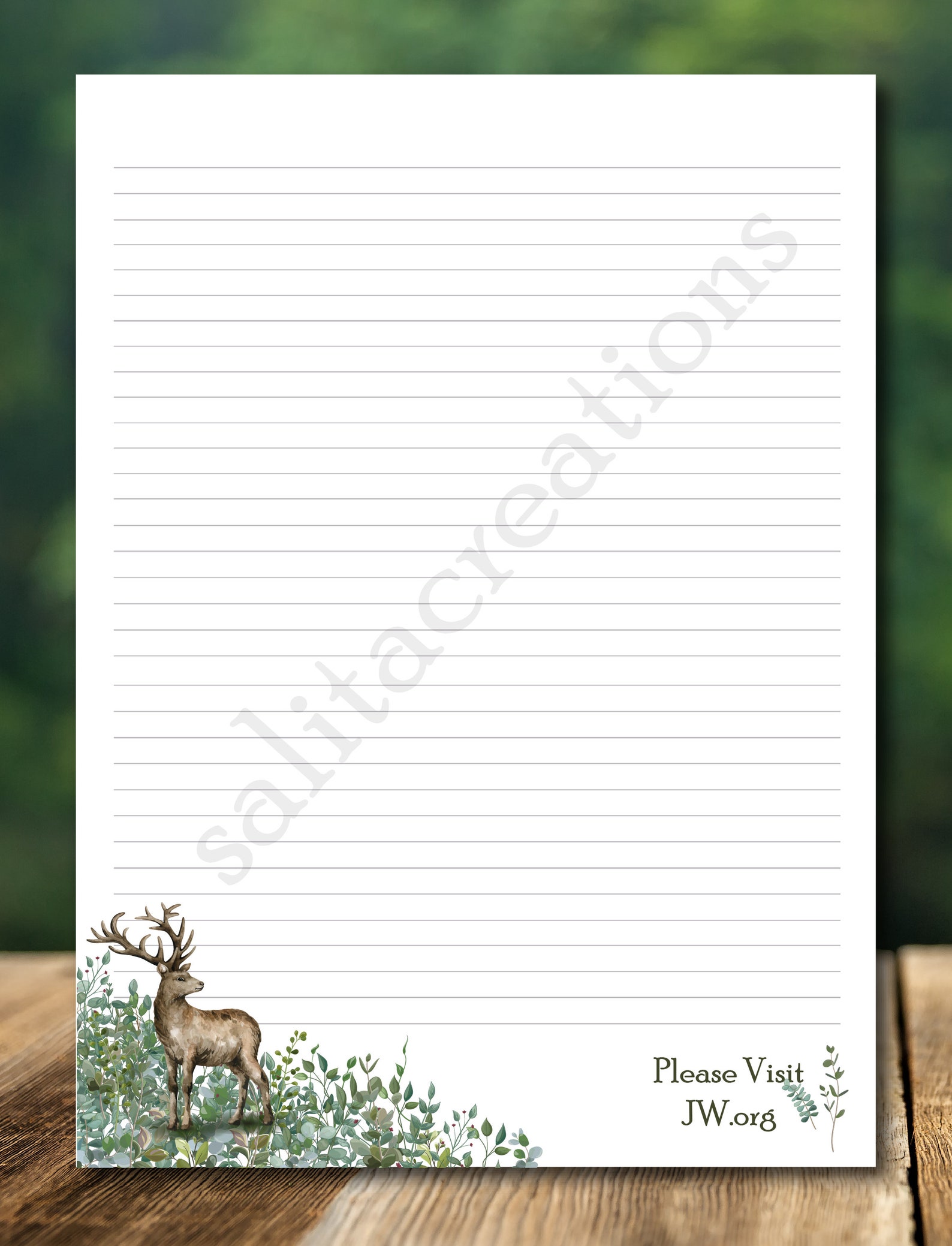 JW Letter Writing Paper Digital Download Stag Leaves Deer - Etsy Canada