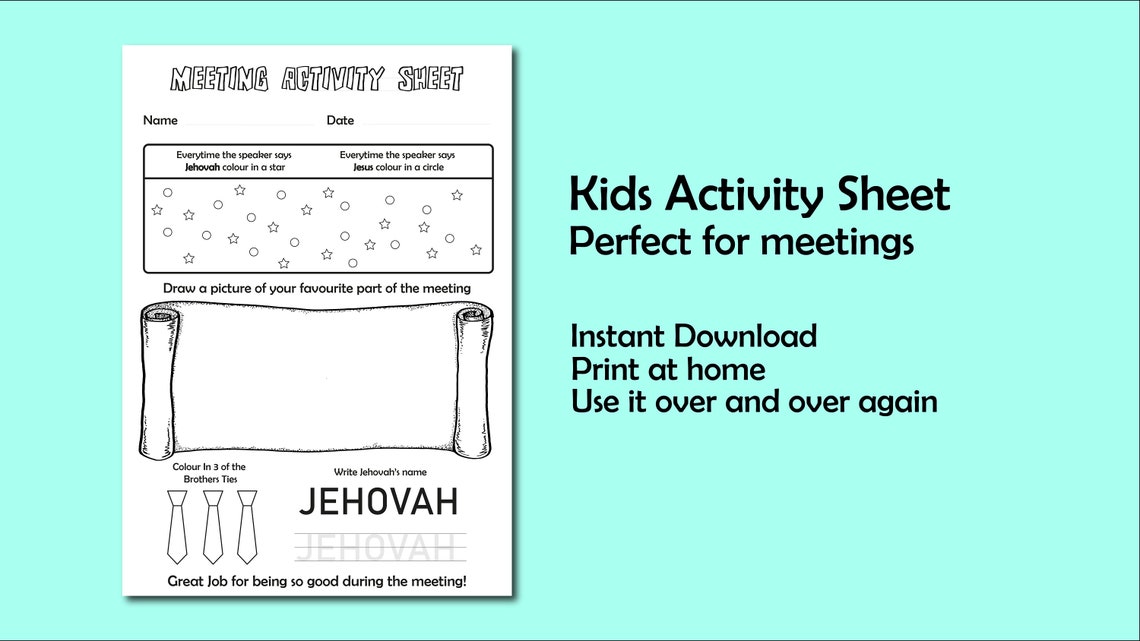 JW Kids Meeting Activity Sheet Digital Download - Etsy