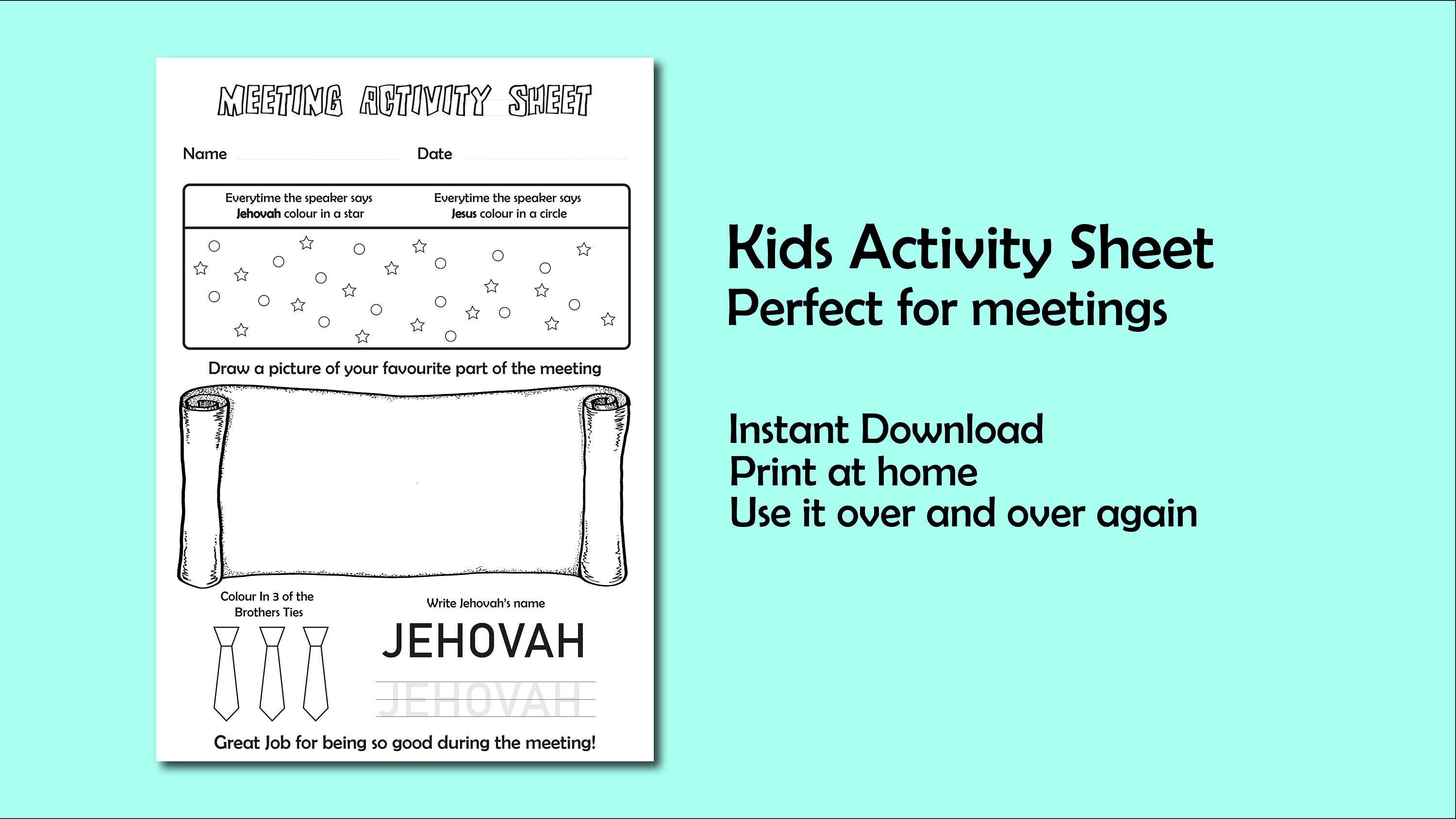 JW Kids Meeting Activity Sheet Digital Download - Etsy UK