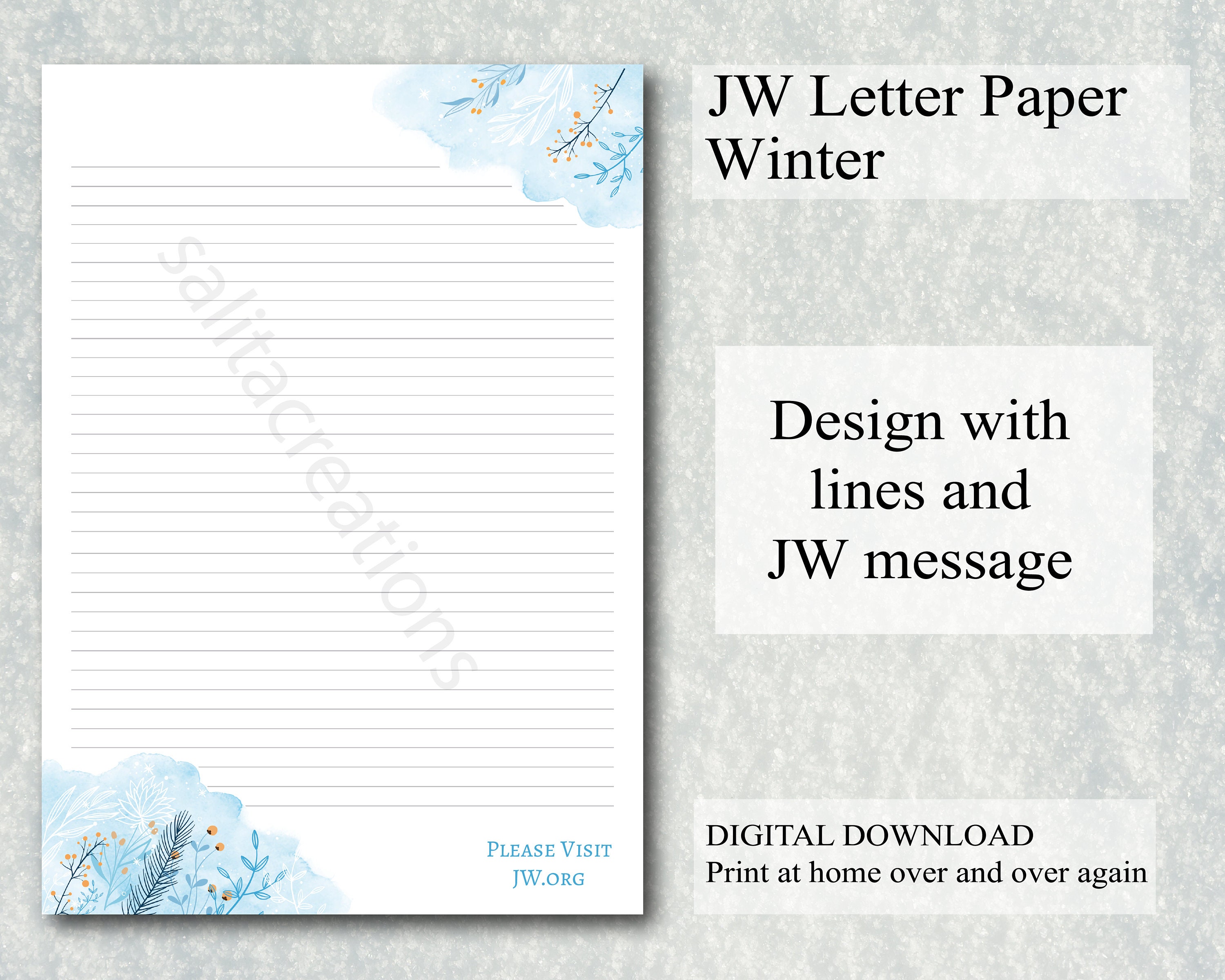 JW Letter Writing Paper Digital Download Lined Website Flowers - Etsy
