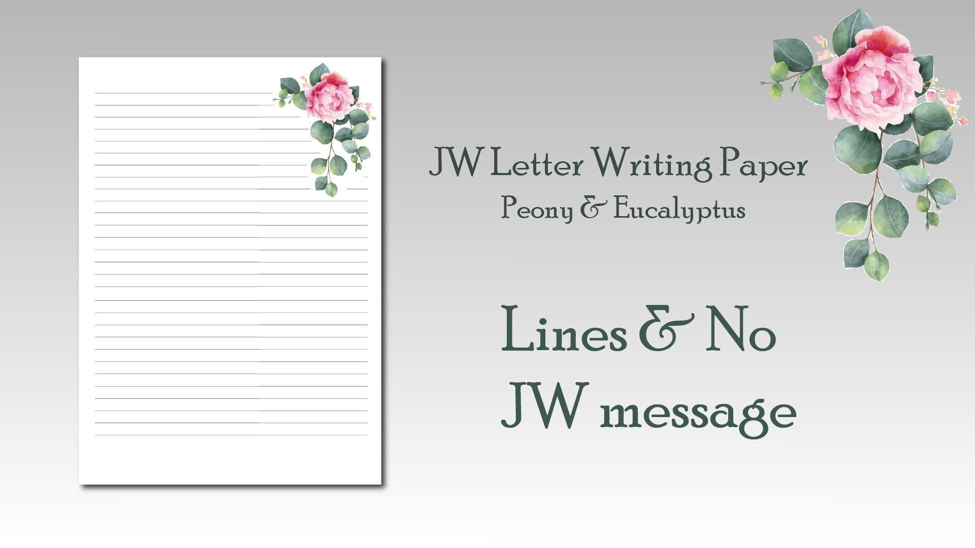 JW Letter Writing Paper Digital Download Lined Website Peony - Etsy