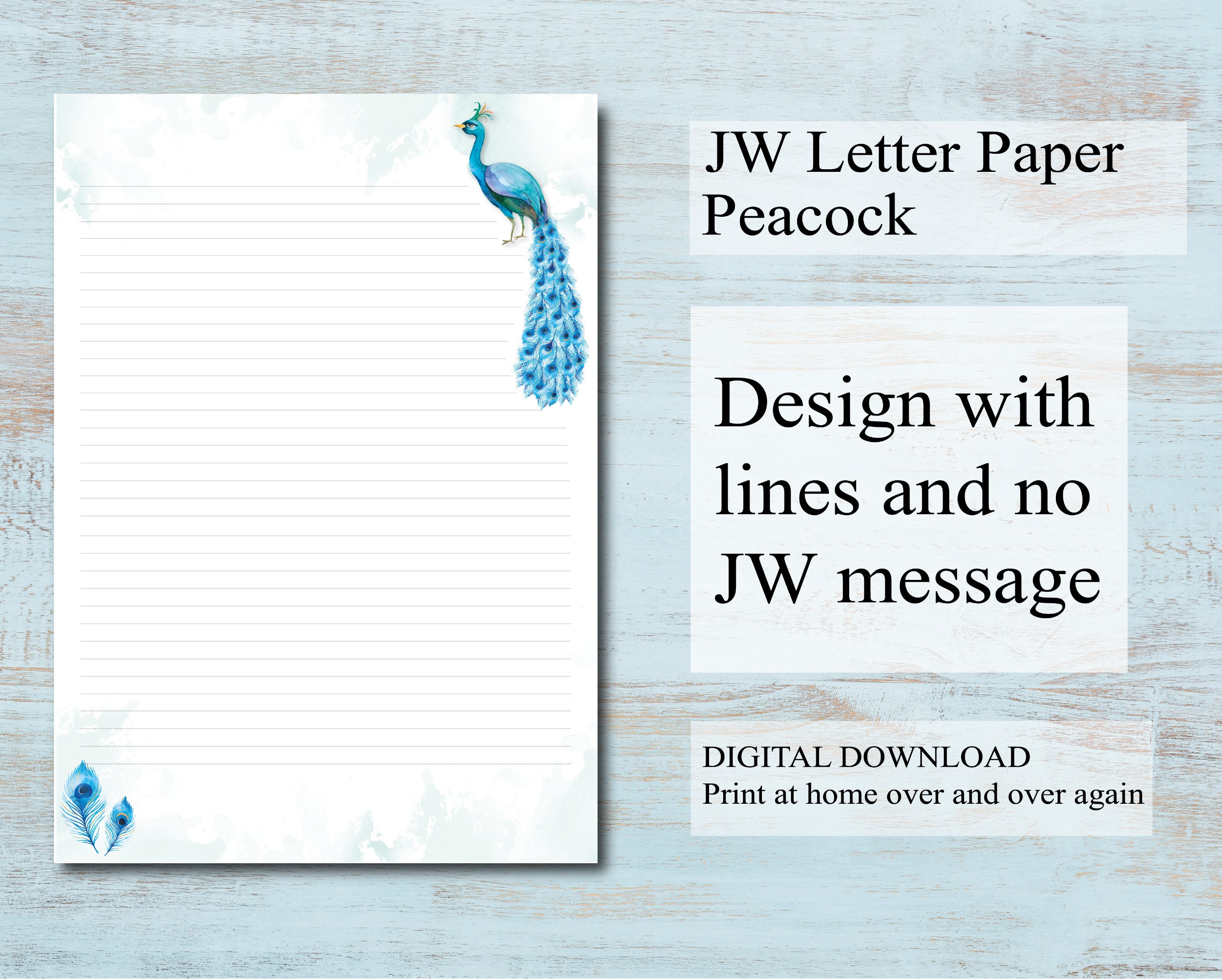JW Letter Writing Paper Digital Download Lined Website Peacock - Etsy ...