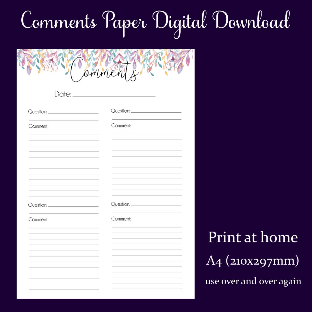JW Comments Digital Downloads Multileaf Paper Meeting Comment Sheet - Etsy