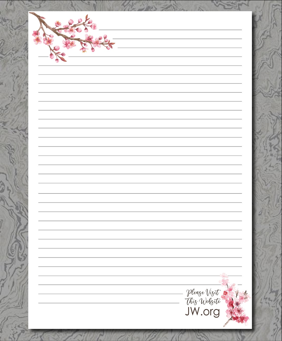 JW Letter Writing Paper Digital Download Lined Website Cherry | Etsy