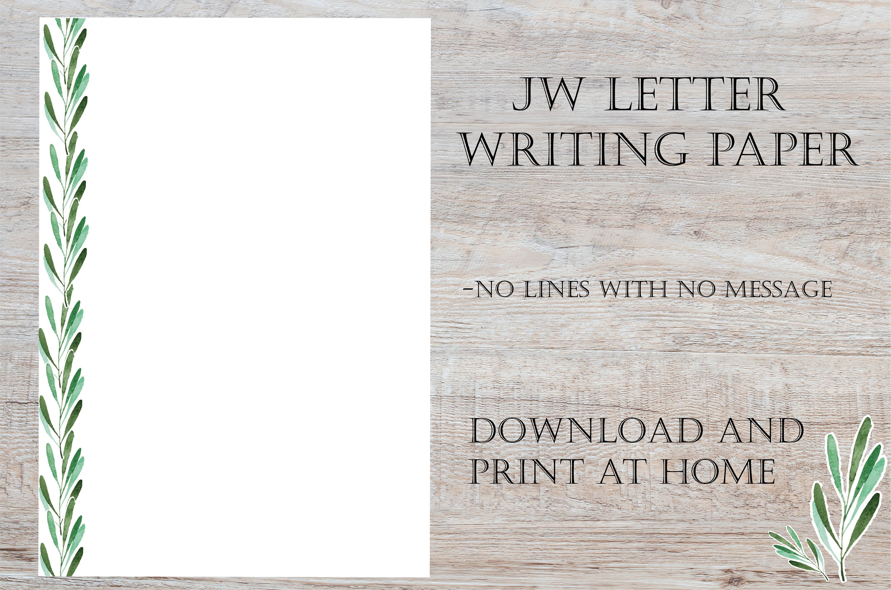 JW Letter Writing Paper Digital Download Green Olive Leaf Side Pretty ...