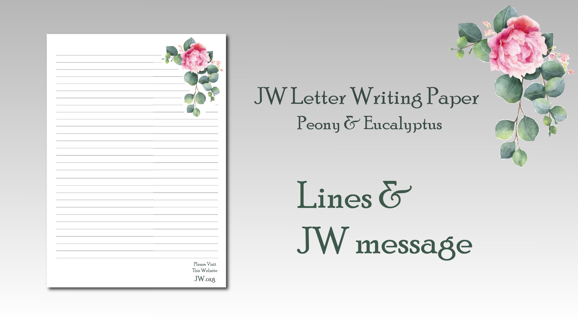 JW Letter Writing Paper Digital Download Lined Website Peony Eucalyptus ...
