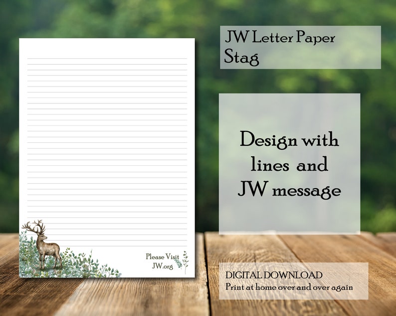 JW Letter Writing Paper Digital Download Stag Leaves Deer | Etsy Canada