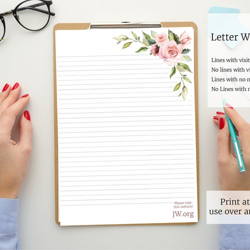 JW Letter Writing Paper Digital Download Lined Website Flowers - Etsy