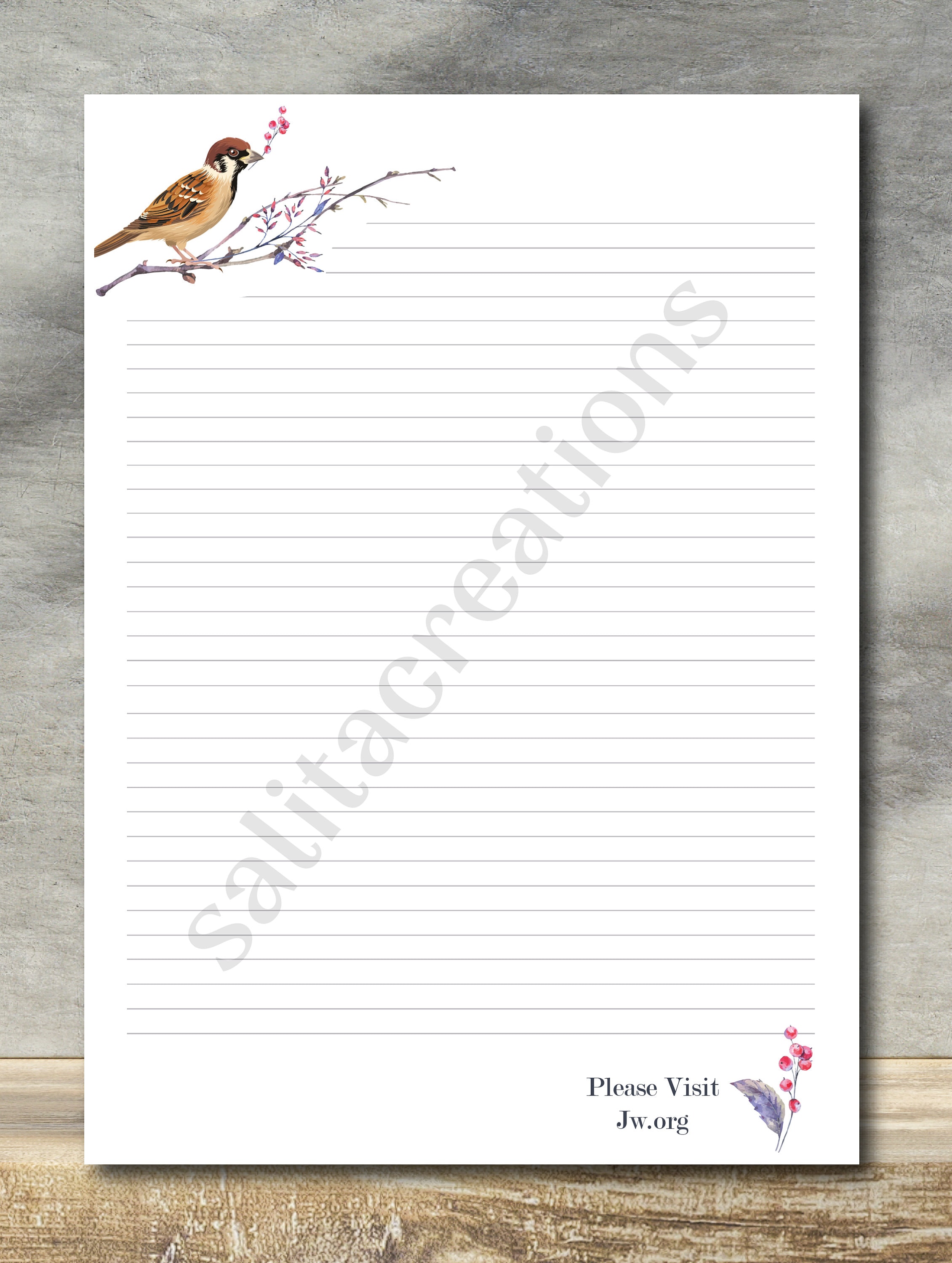 JW Letter Writing Paper Digital Download Lined Website Sparrow | Etsy