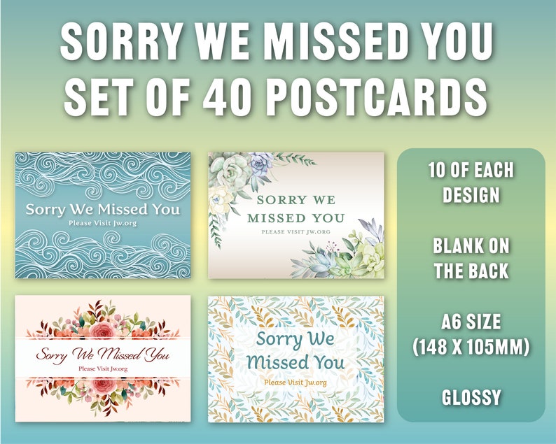 JW Set of 40 Postcards Sorry We Missed You Please Visit Jw.org Not at ...