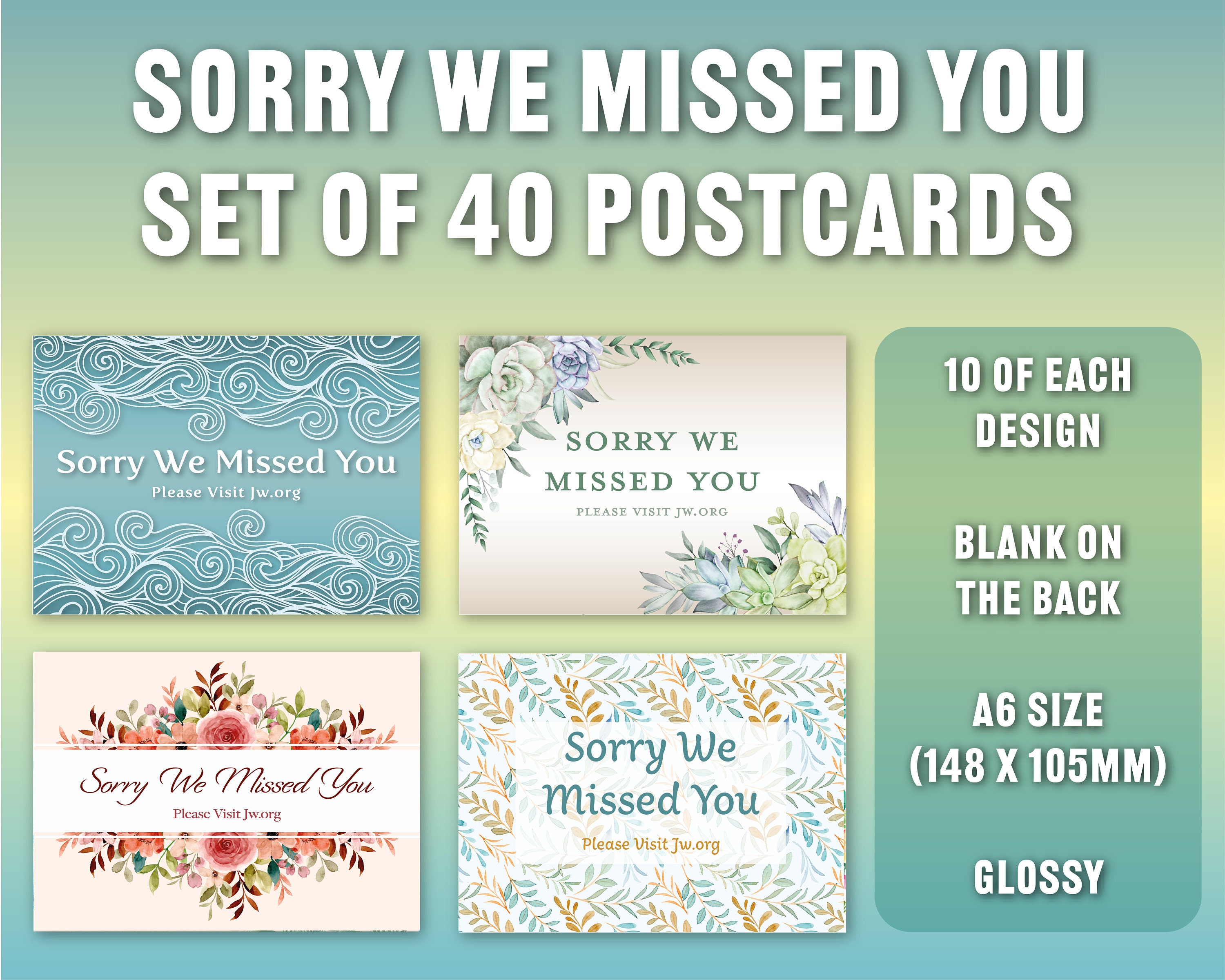 JW Set of 40 Postcards Sorry We Missed You Please Visit Jw.org - Etsy