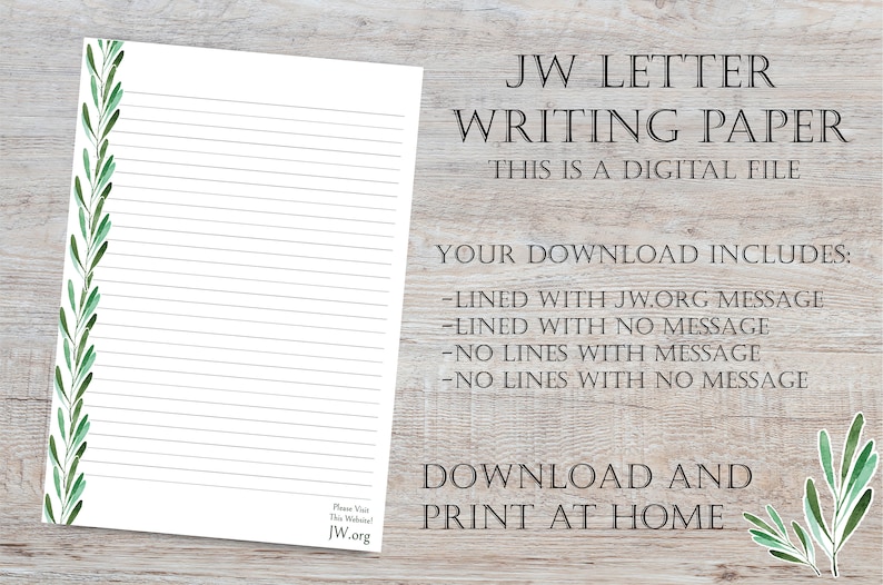 JW Letter Writing Paper Digital Download Green Olive Leaf Side Pretty ...