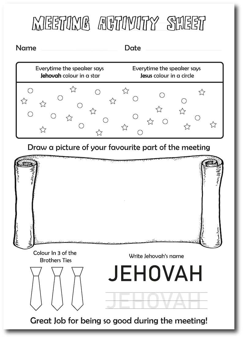 JW Kids Meeting Activity Sheet Digital Download - Etsy UK