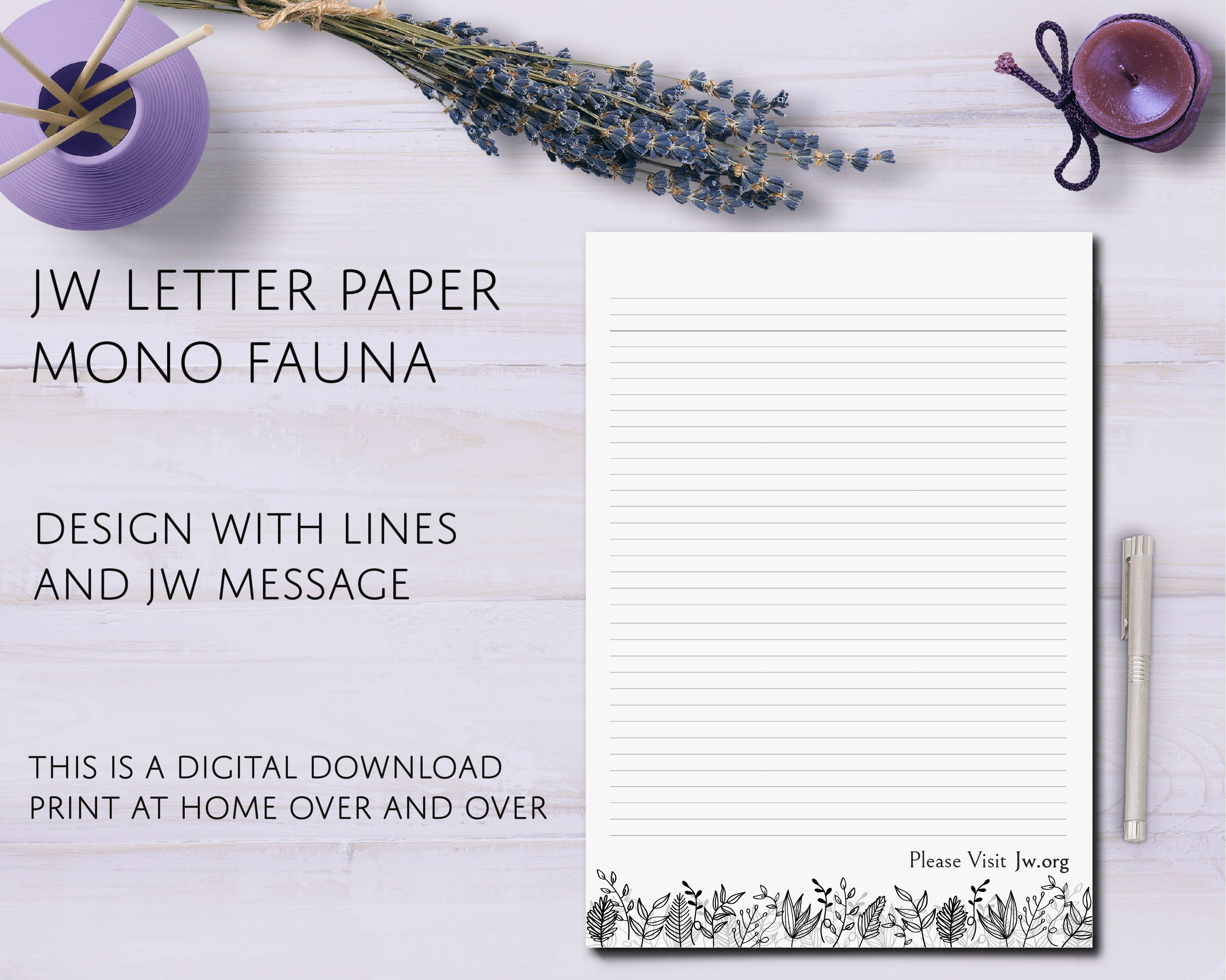 MONO FAUNA JW letter writing paper digital download lined | Etsy