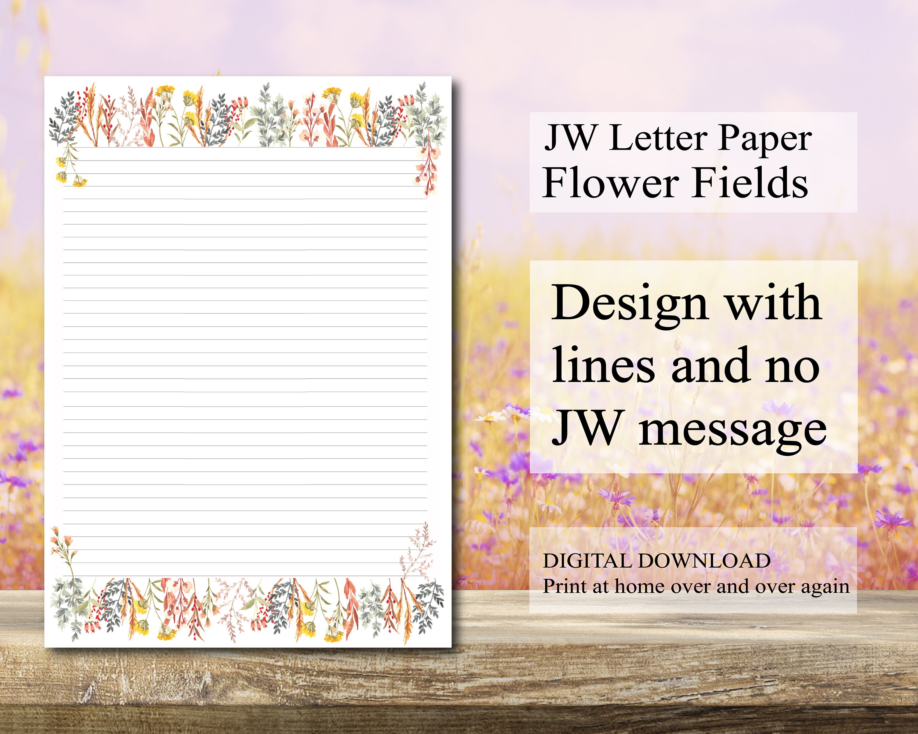 JW Letter Writing Paper Digital Download Flowers Dried Lavender Meadow ...