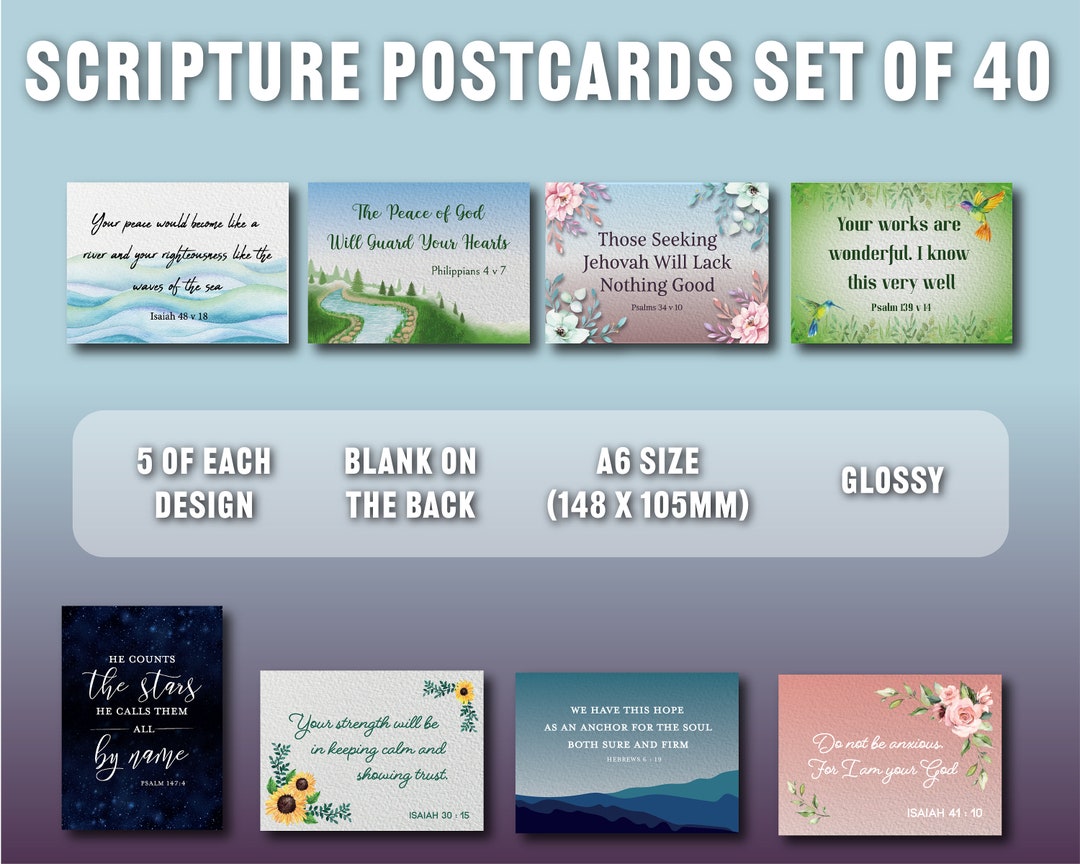 Set of 40 Scripture Postcards Jw Cards Years Text Pretty River Birds ...