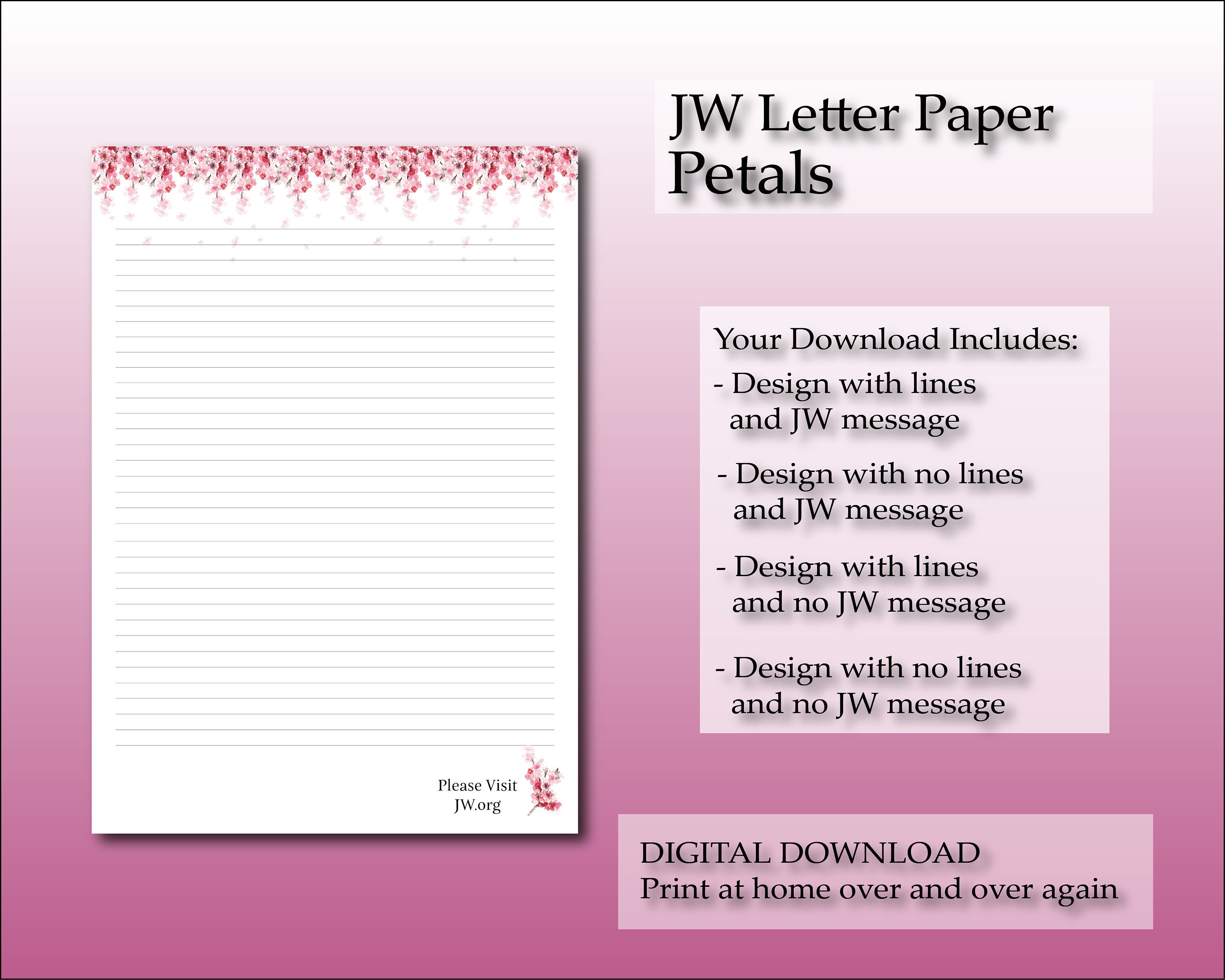 JW Letter Writing Paper Digital Download Lined Website Cherry Blossom ...