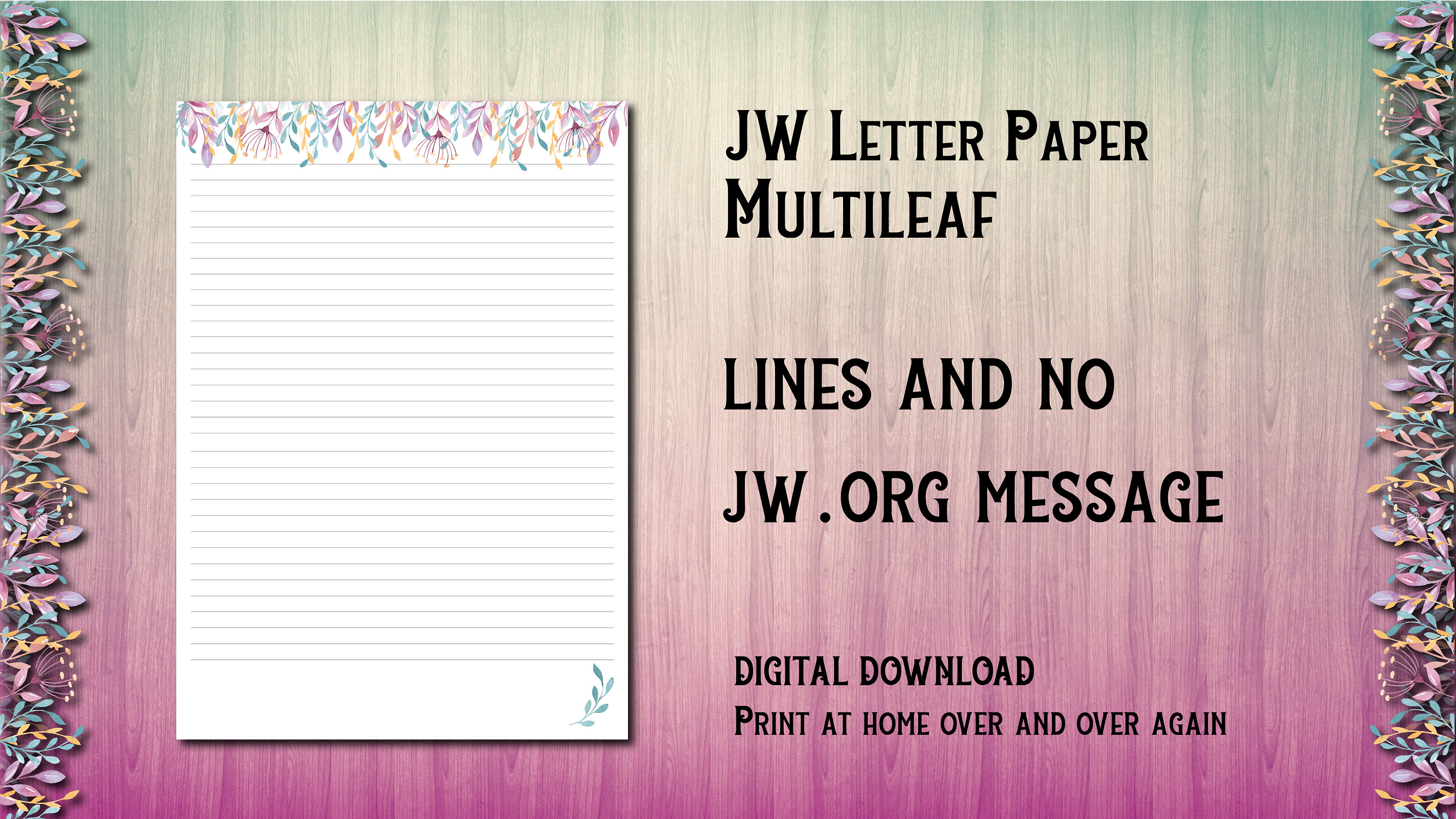 JW Letter Writing Paper Digital Download Multileaf Colourful | Etsy UK