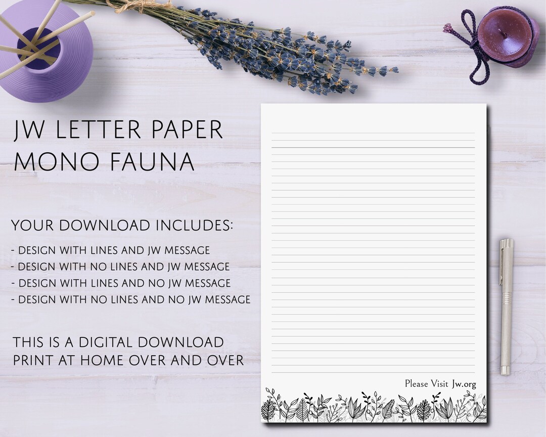 MONO FAUNA JW Letter Writing Paper Digital Download Lined Website Black ...