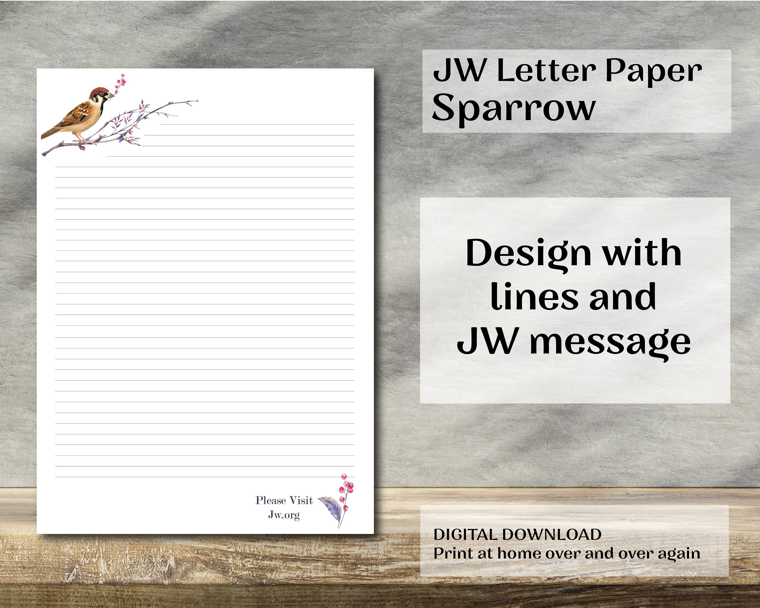 JW Letter Writing Paper Digital Download Lined Website Sparrow | Etsy