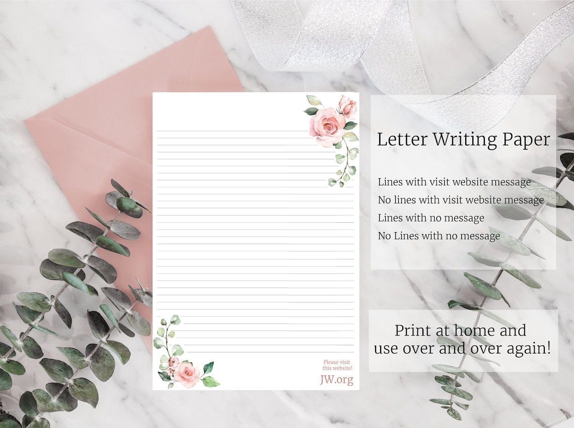 JW Letter Writing Paper Digital Download Lined Website Flower | Etsy