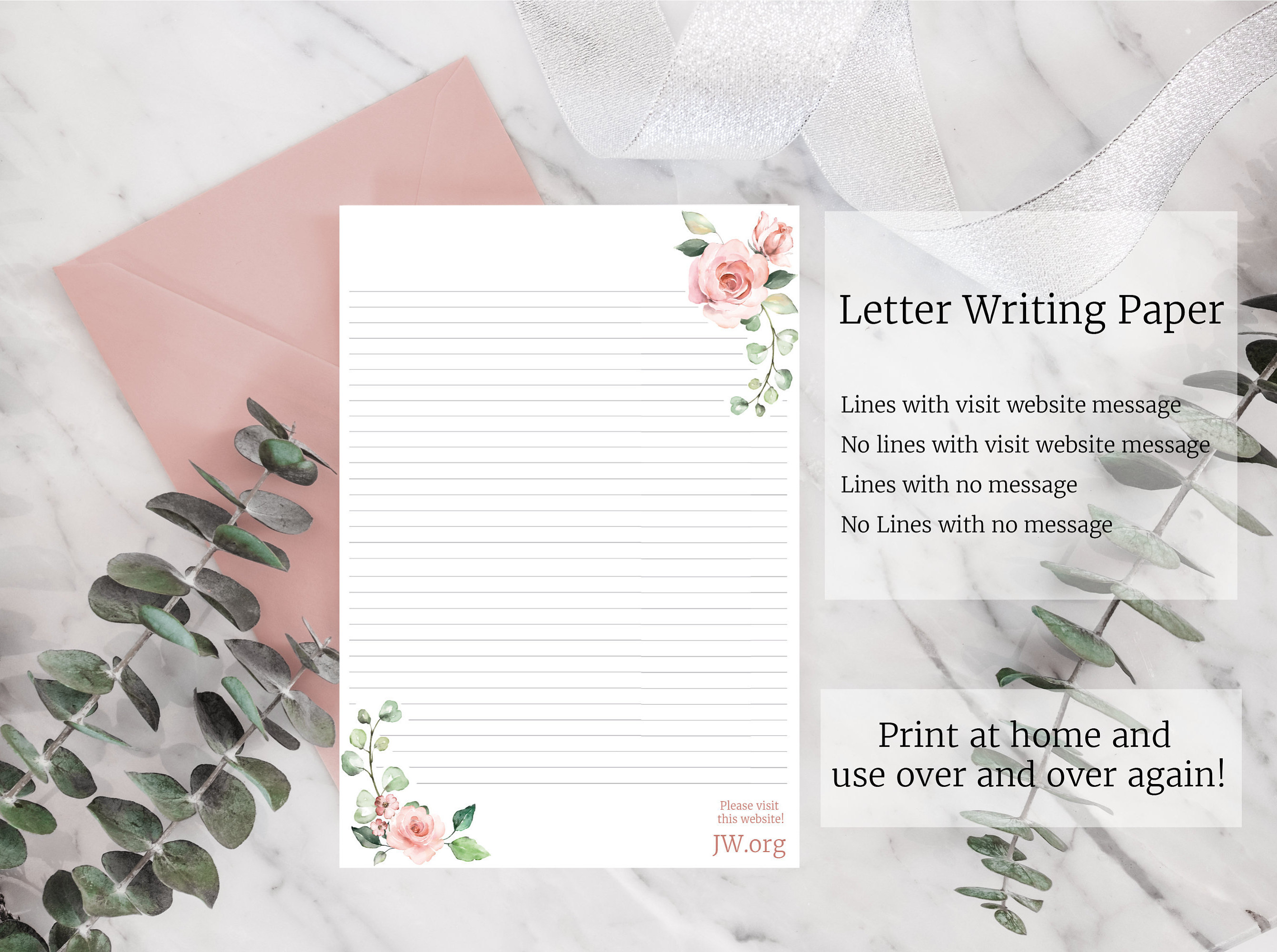 JW Letter Writing Paper Digital Download Lined Website Flower | Etsy
