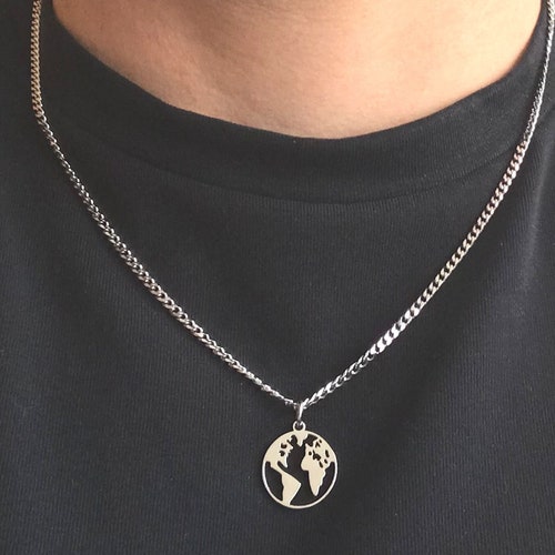 World Map Pendant Silver Planet Earth Chain Travel - Etsy UK