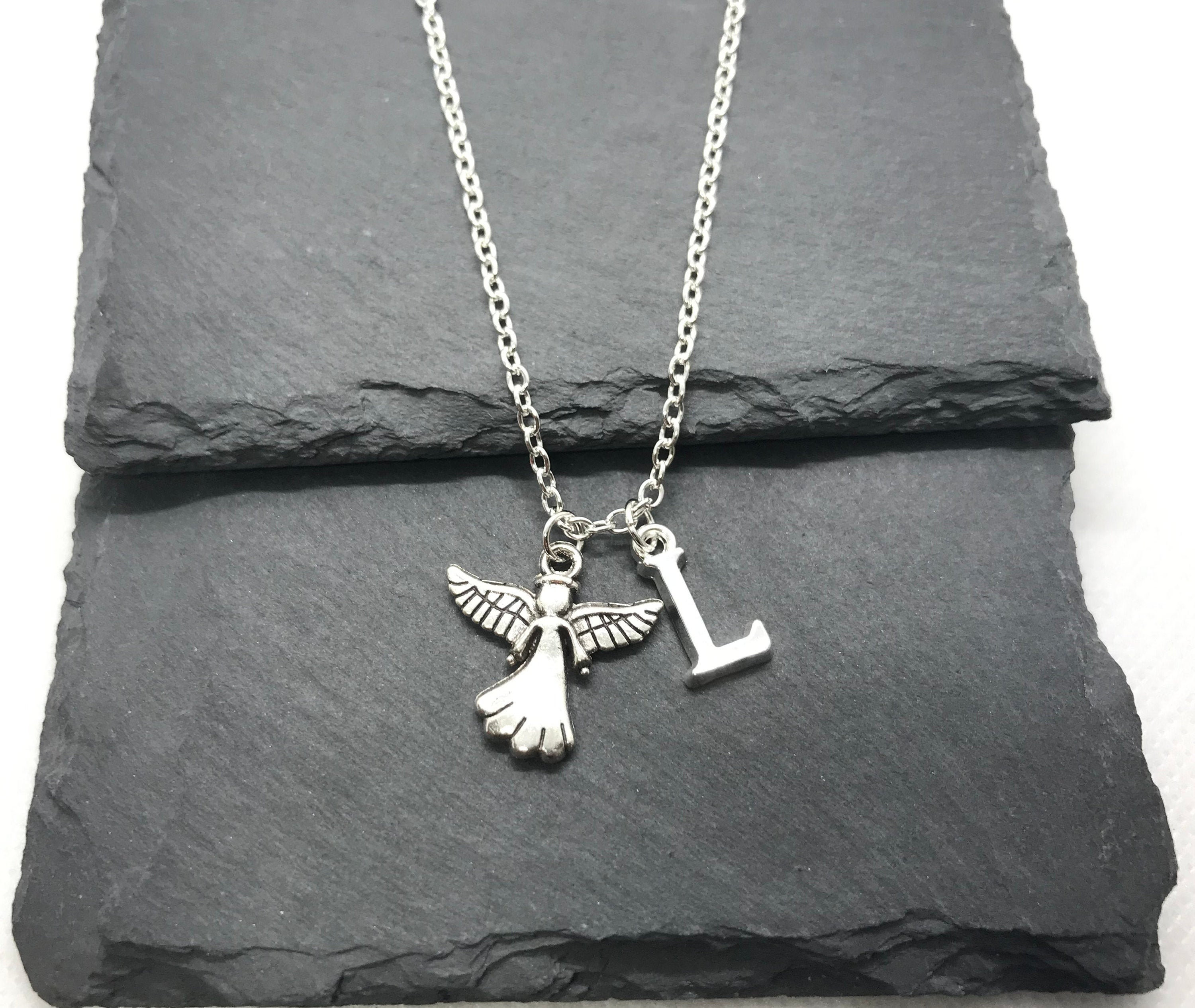 Angel Necklace Personalised Initial Letter Charm Guardian - Etsy UK