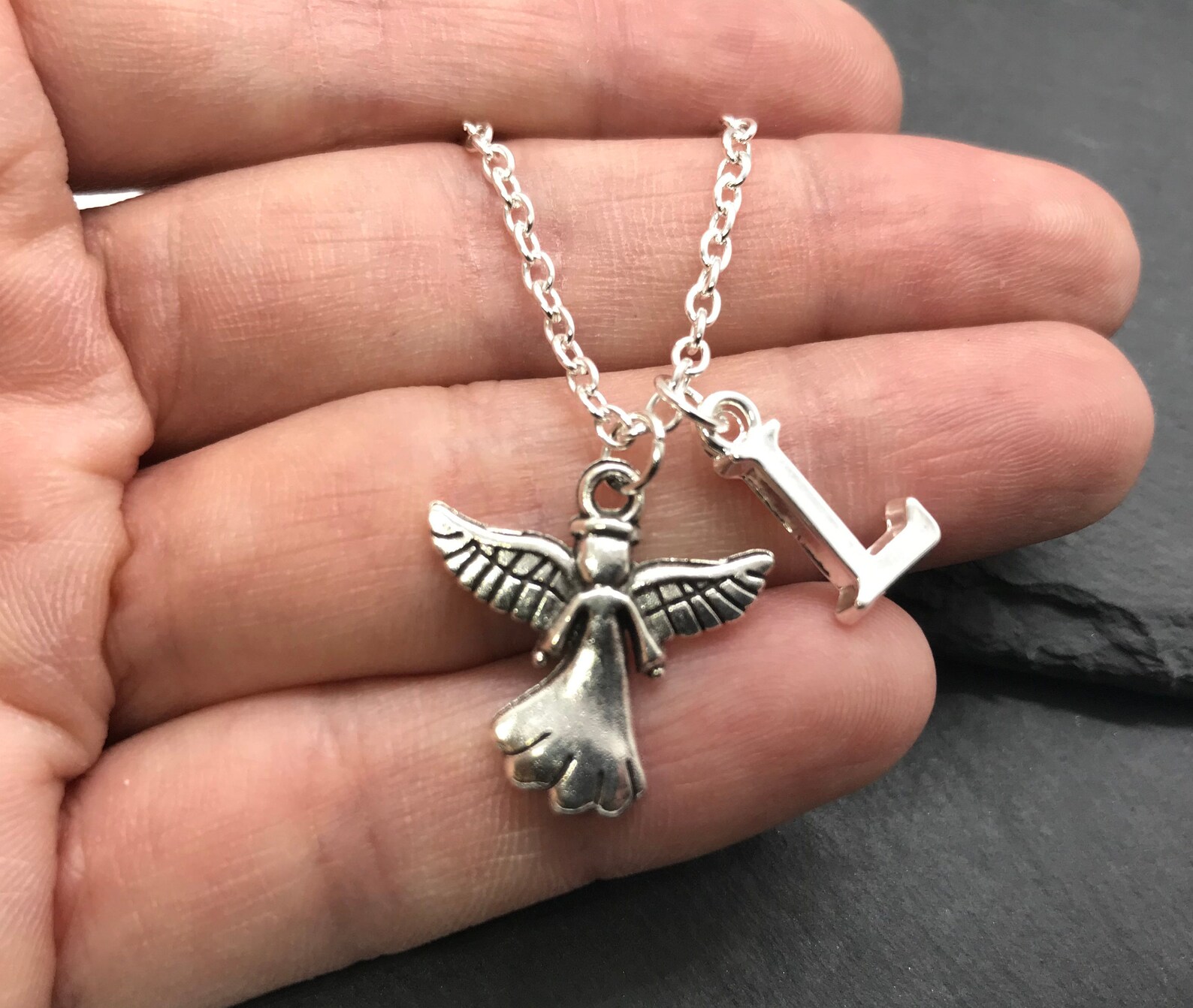 Angel Necklace Personalised Initial Letter Charm Guardian - Etsy UK
