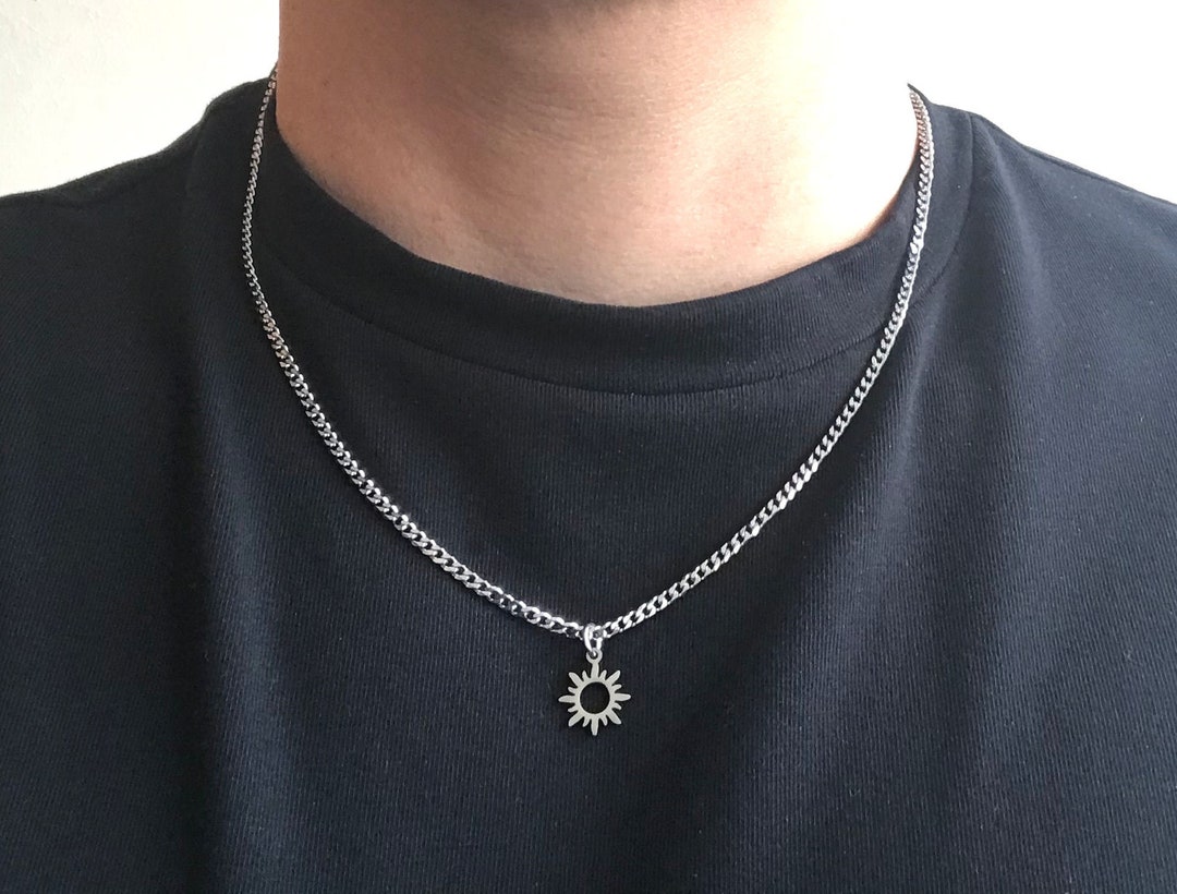 Tiny Minimal Sun Stainless Steel Necklace, Curb Cable Chain, Minimalist ...