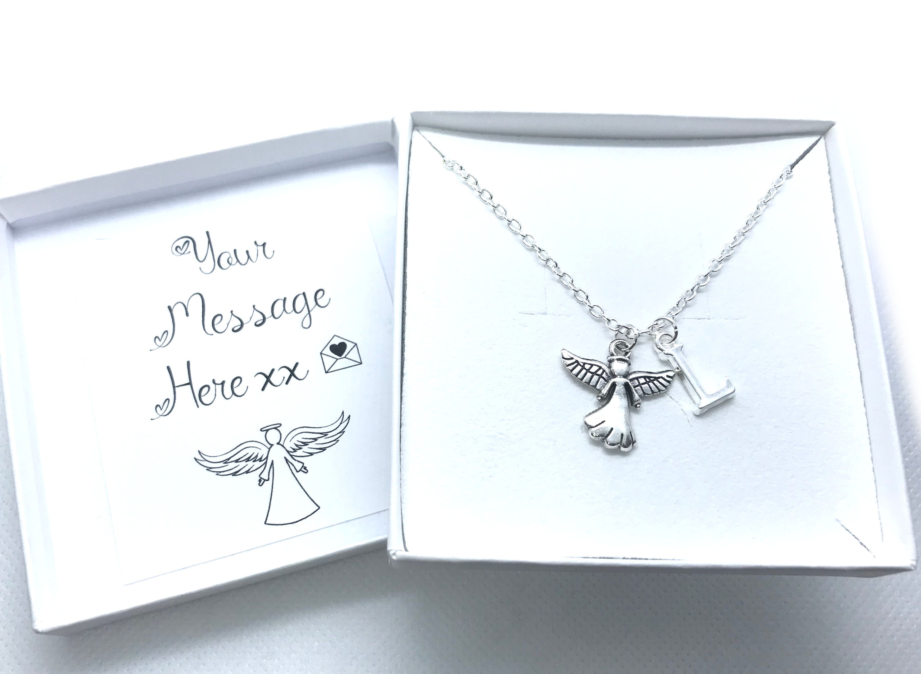 Angel Necklace Personalised Initial Letter Charm Guardian - Etsy UK