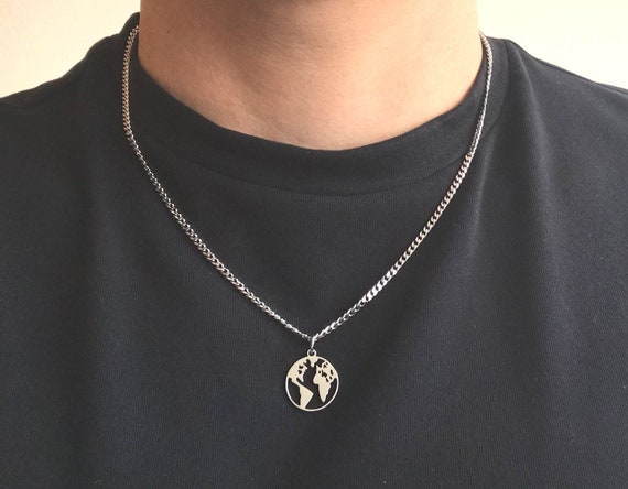 Stainless Steel Planet Earth Pendant Charm Necklace Chain - Etsy UK